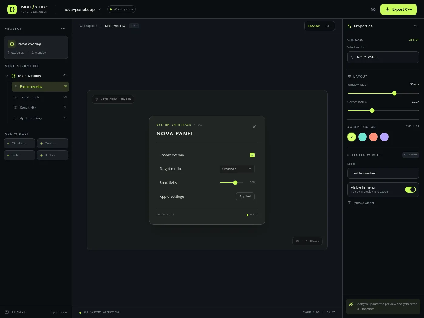 ImGui Menu Designer