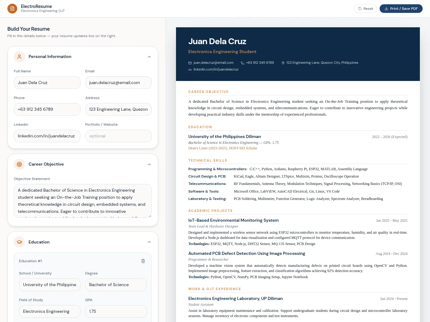 ElectroResume Builder