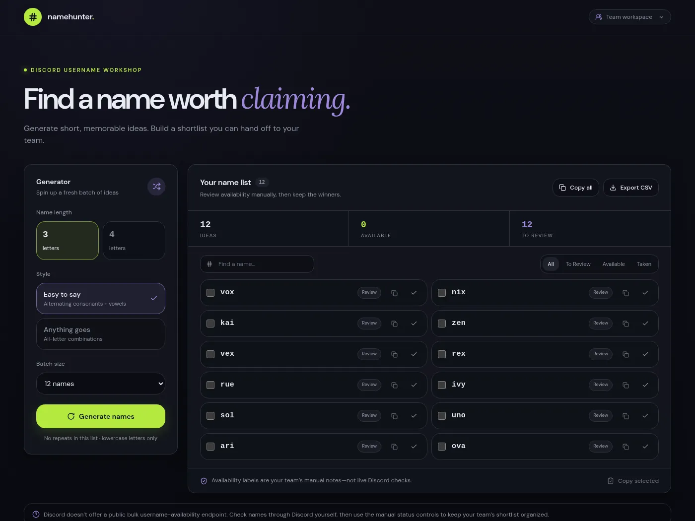 NameHunter Discord Finder