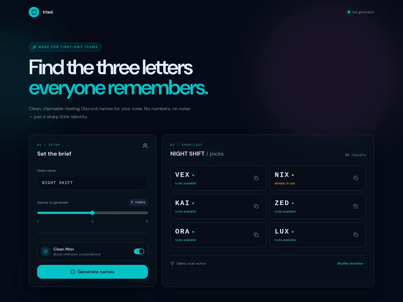 Discord 3-Letter Generator