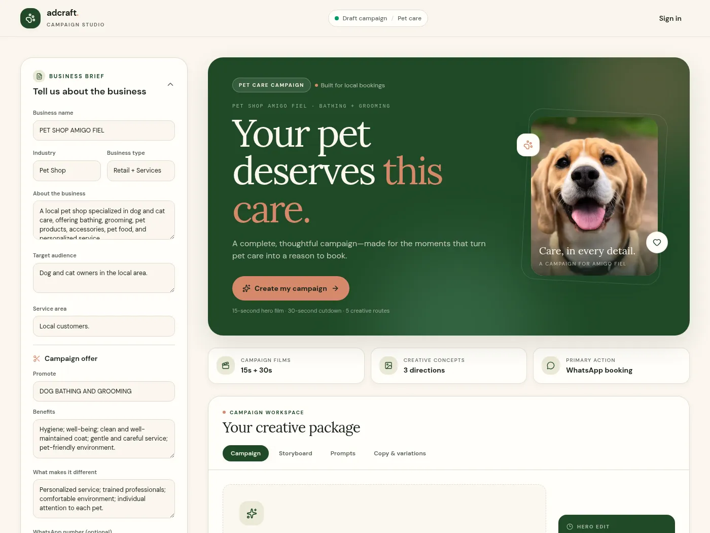 AdCraft Pet Shop AI