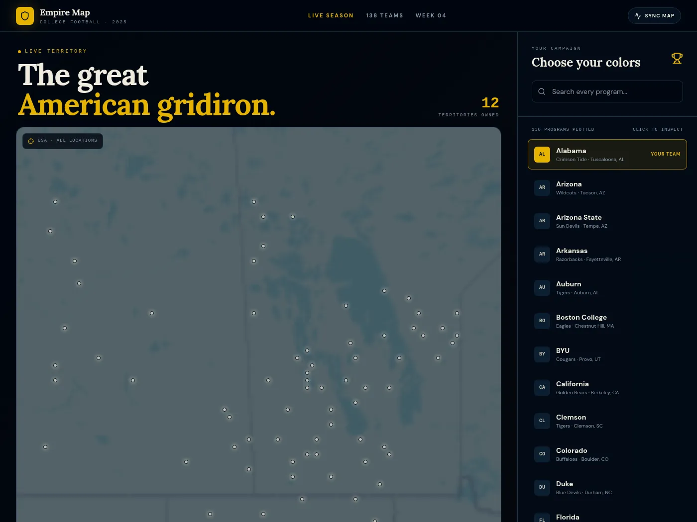 College Football Empires Map