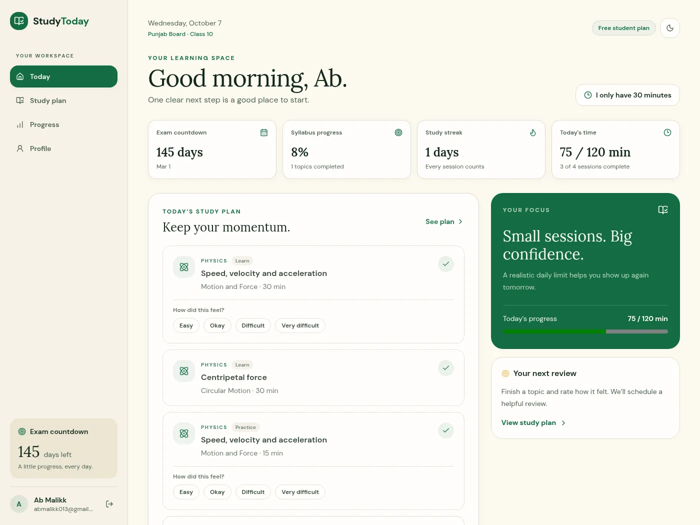 StudyToday AI Planner