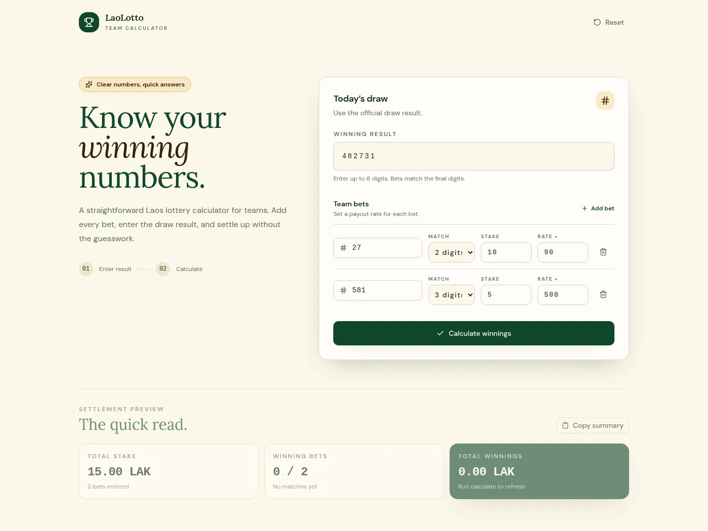 Laos Lotto Calculator