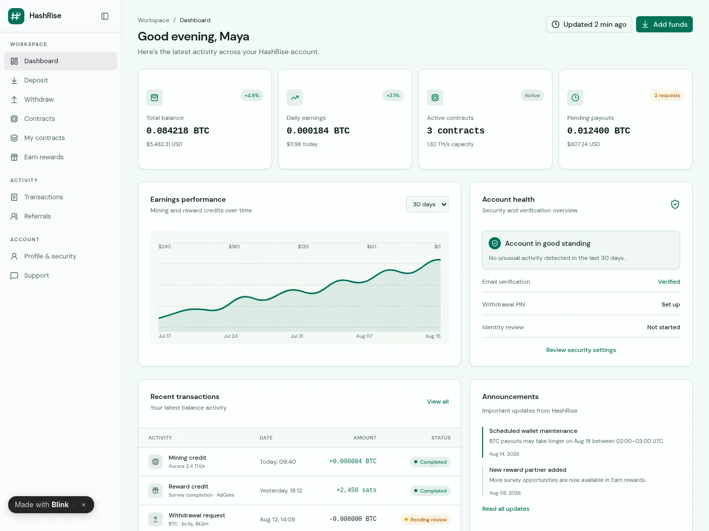 HashRise Crypto Dashboard