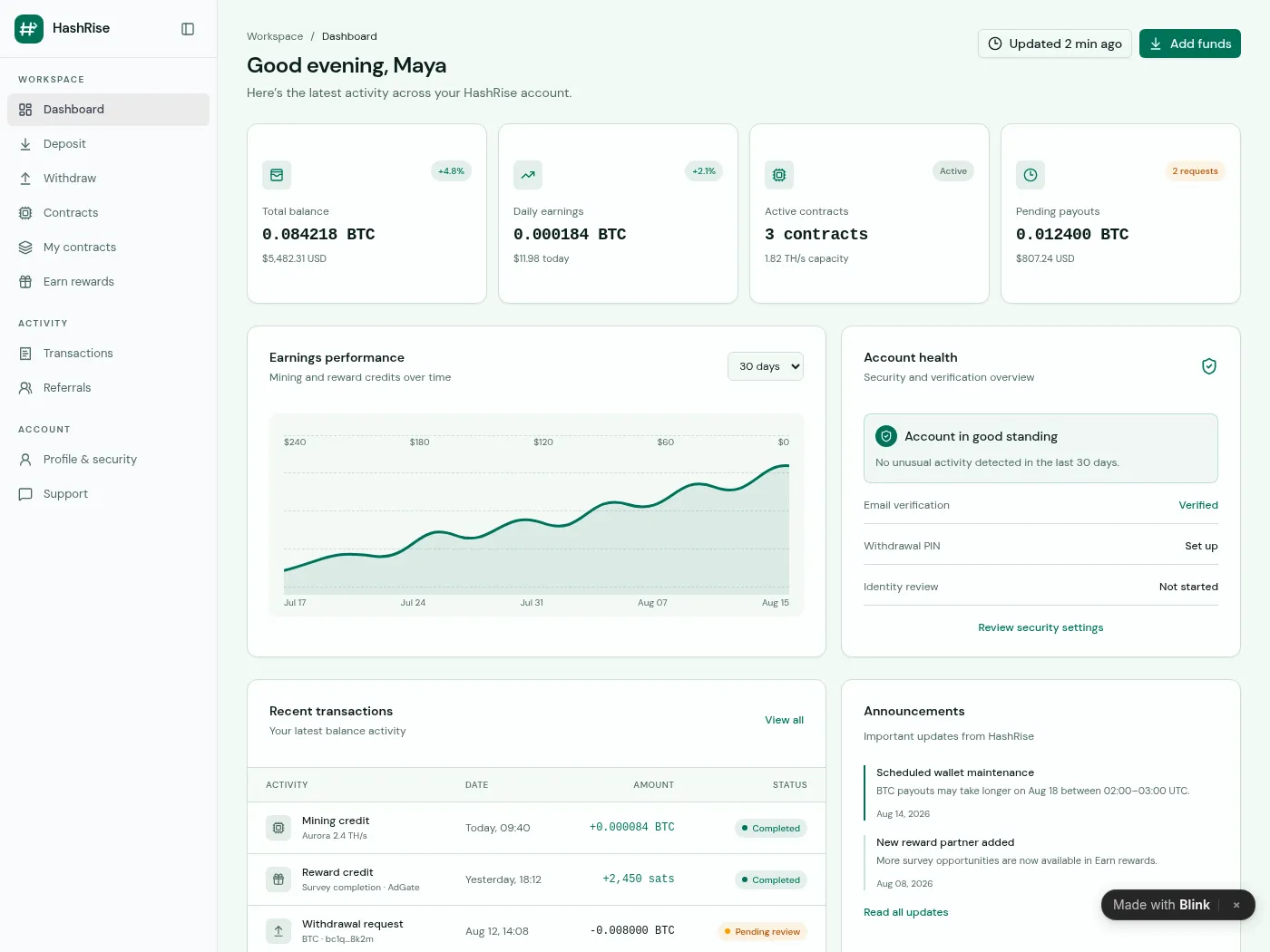 HashRise Crypto Dashboard