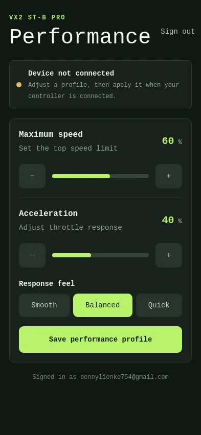 VX2 Pro Settings App
