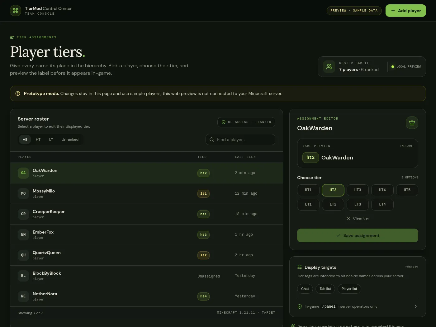 TierMod Control Center