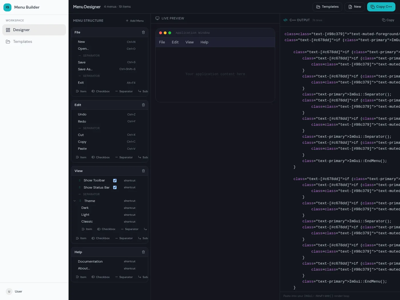 ImGui Menu Builder
