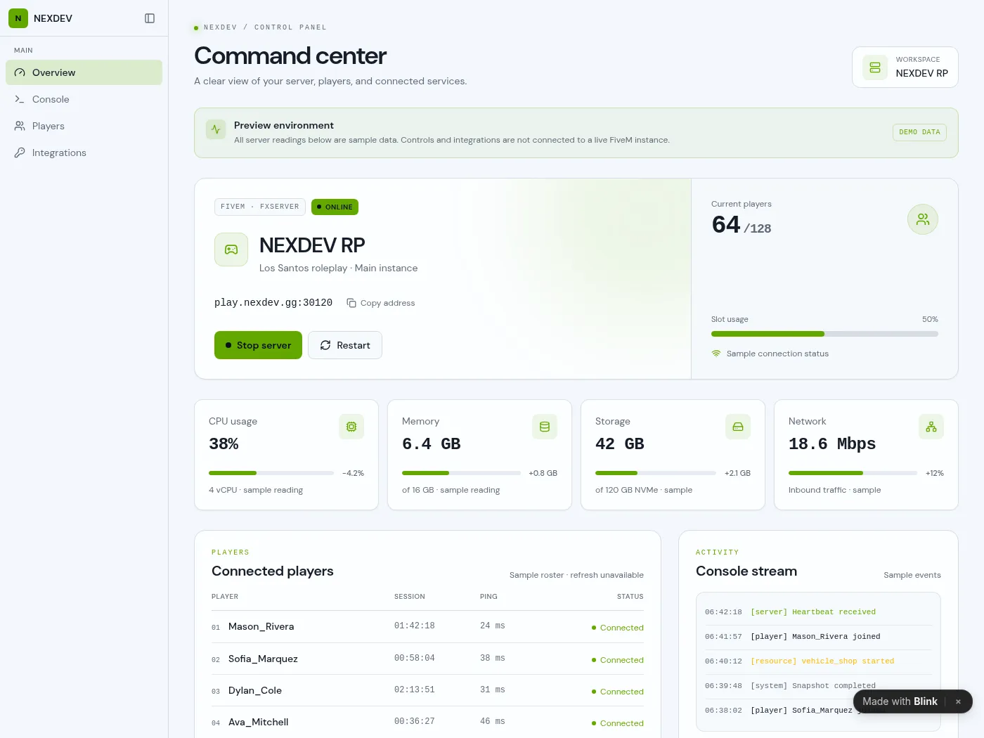 NEXDEV FiveM Hosting Hub