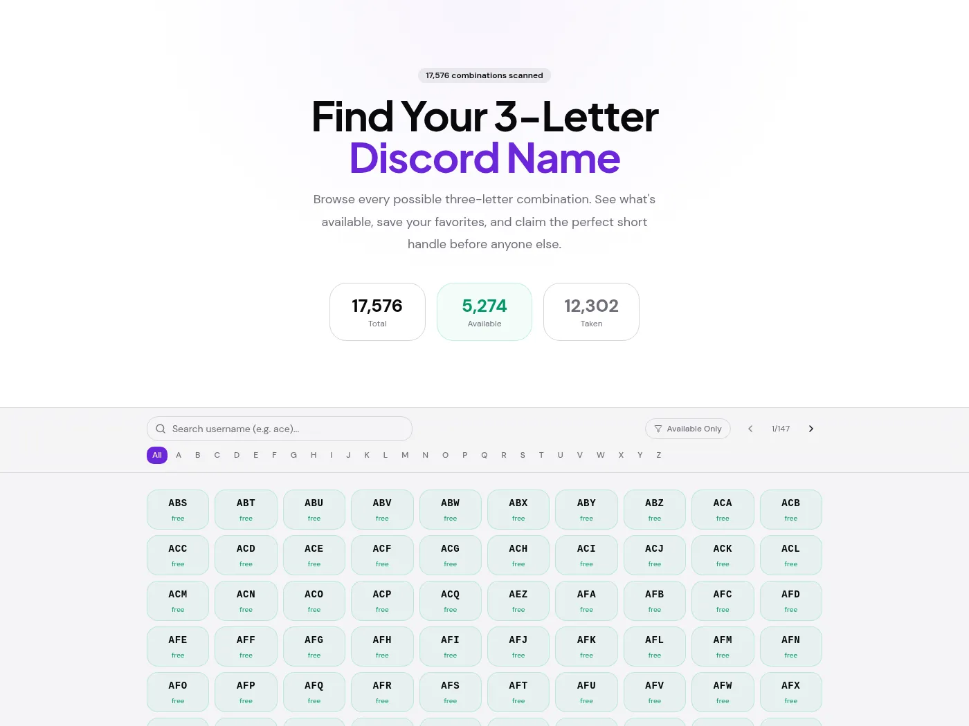 Discord 3-Letter Finder