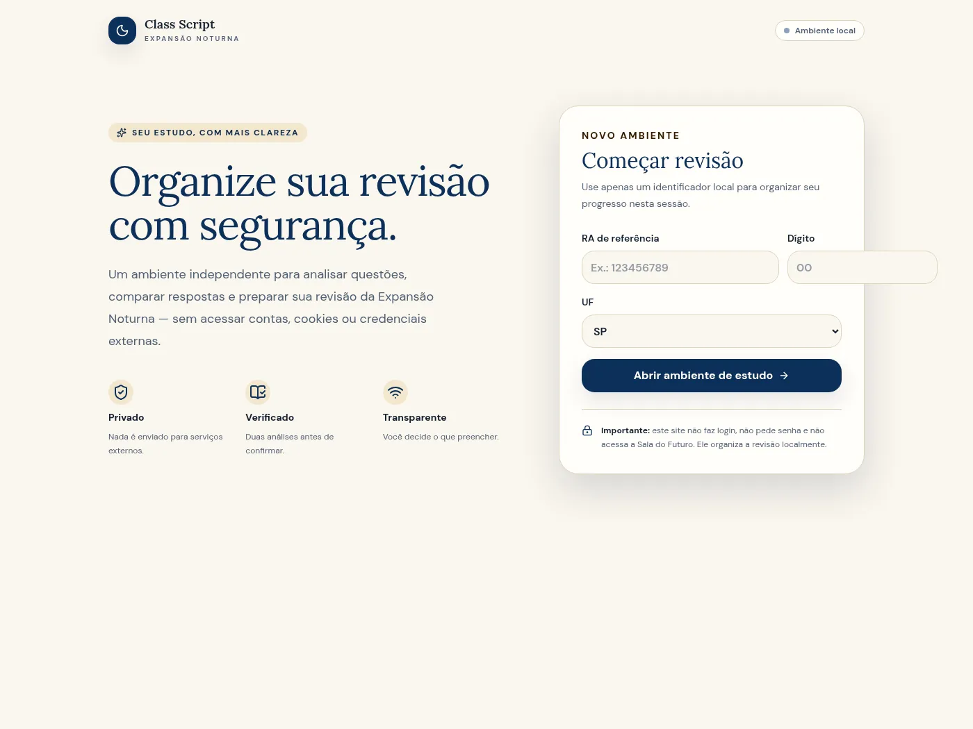 Class Script — Expansão Noturna