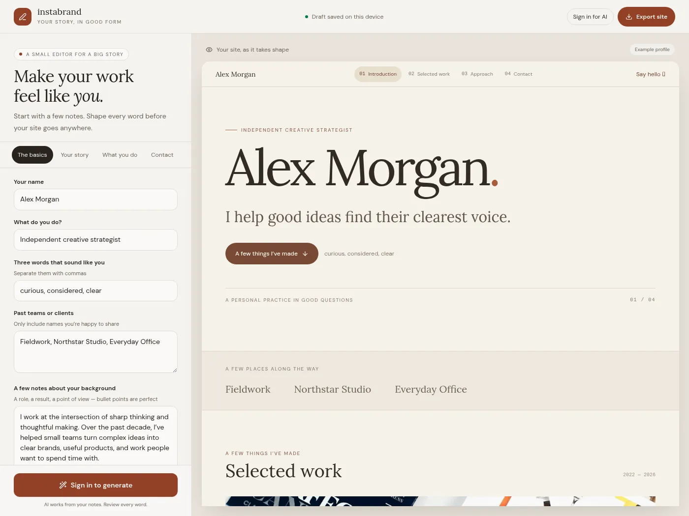 Instabrand AI Site Builder