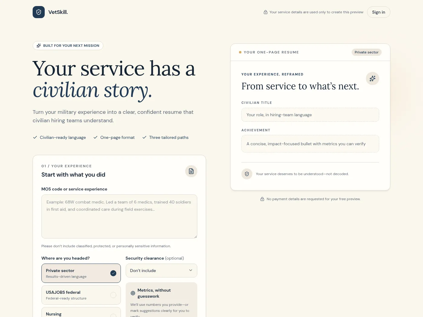 VetSkill Resume Generator