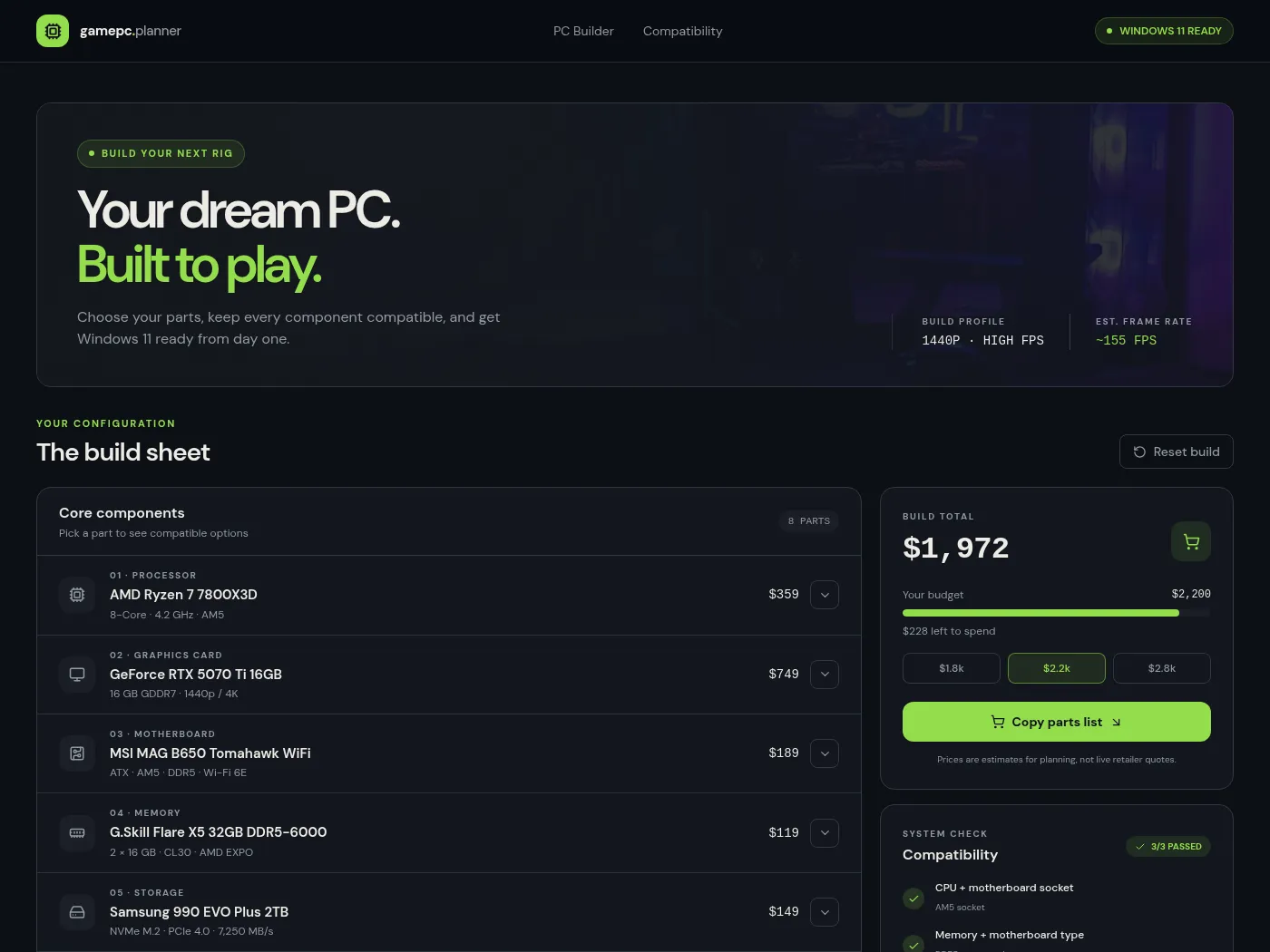 GamePC Planner
