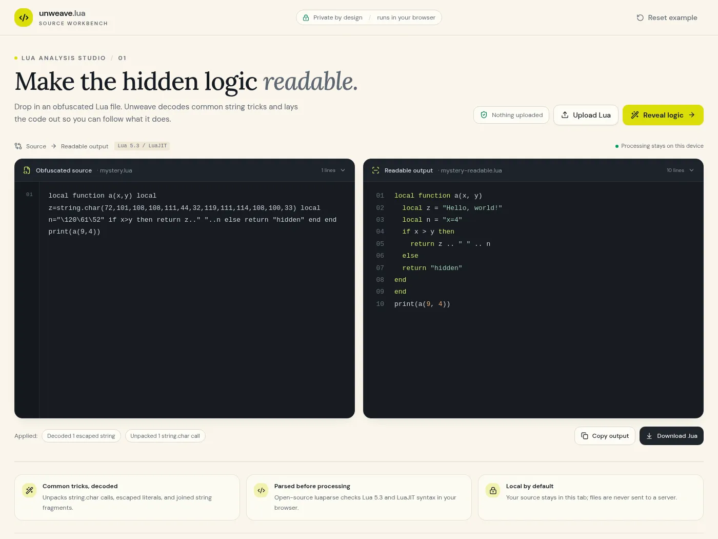 Lua Deobfuscator Web Tool