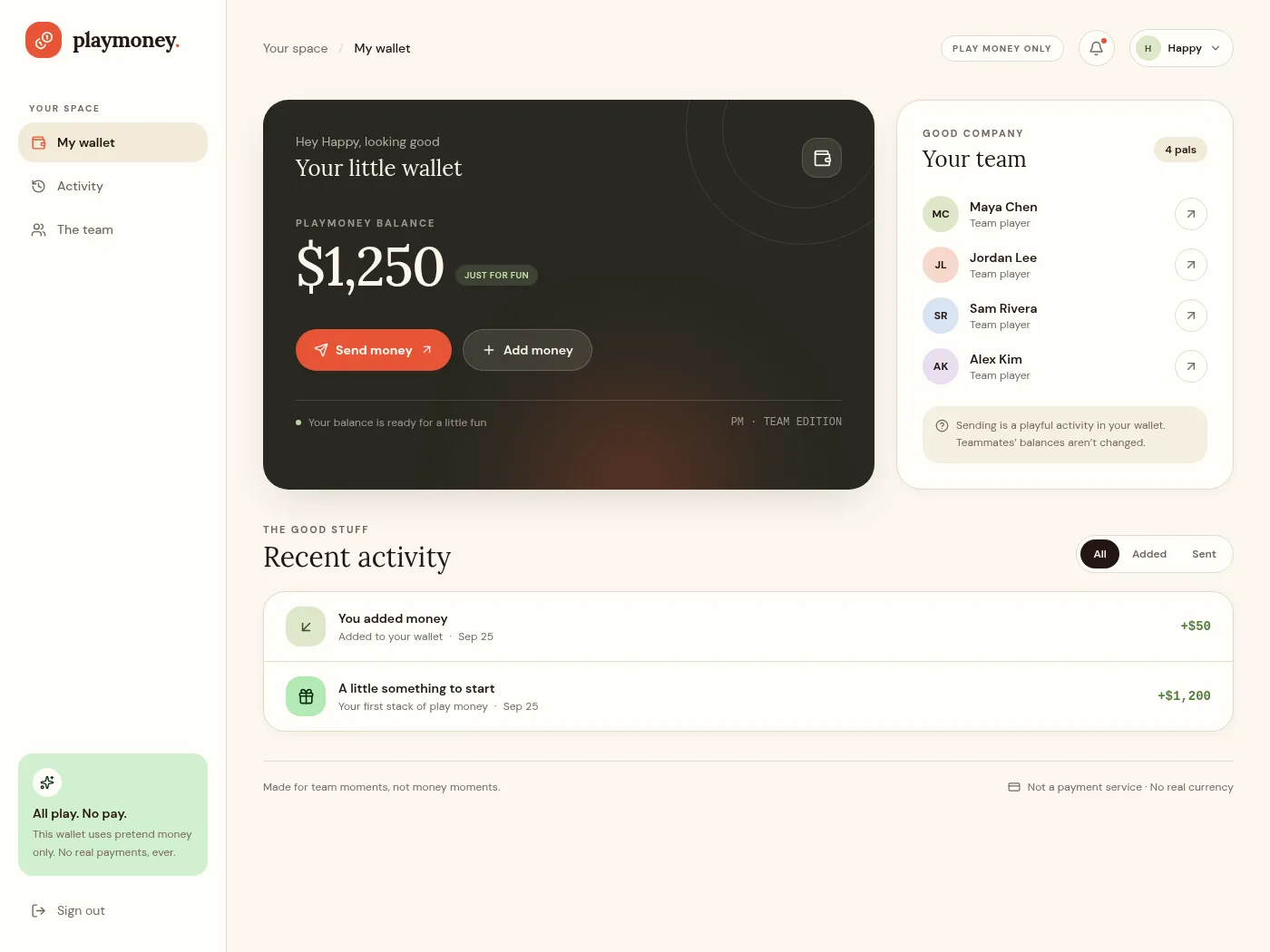 PlayMoney Team Wallet