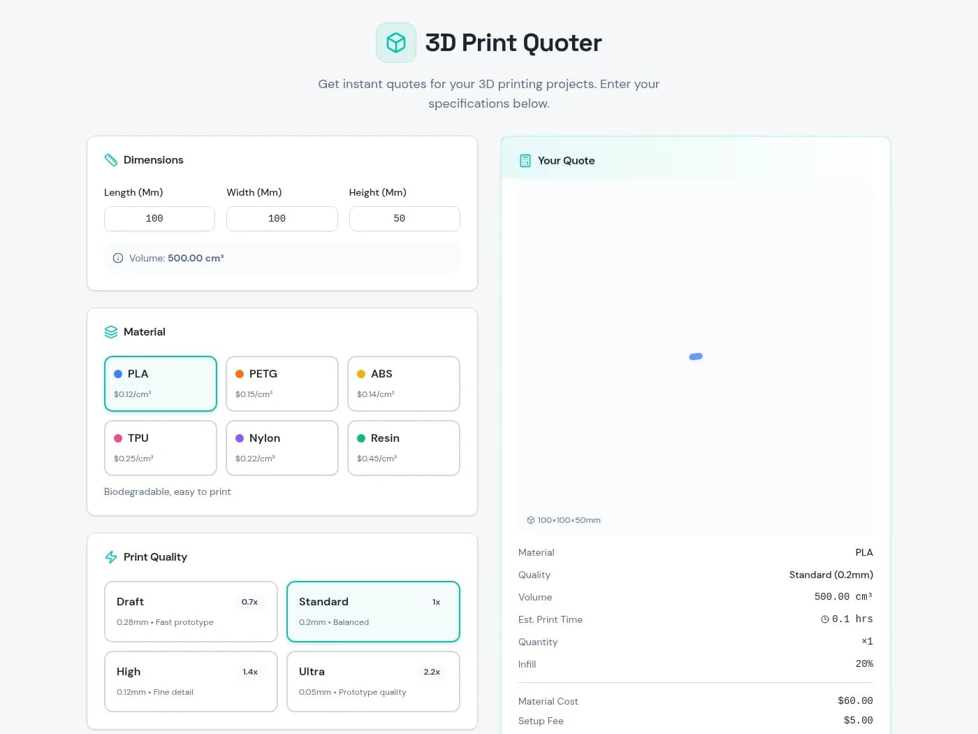 3D Print Quoter
