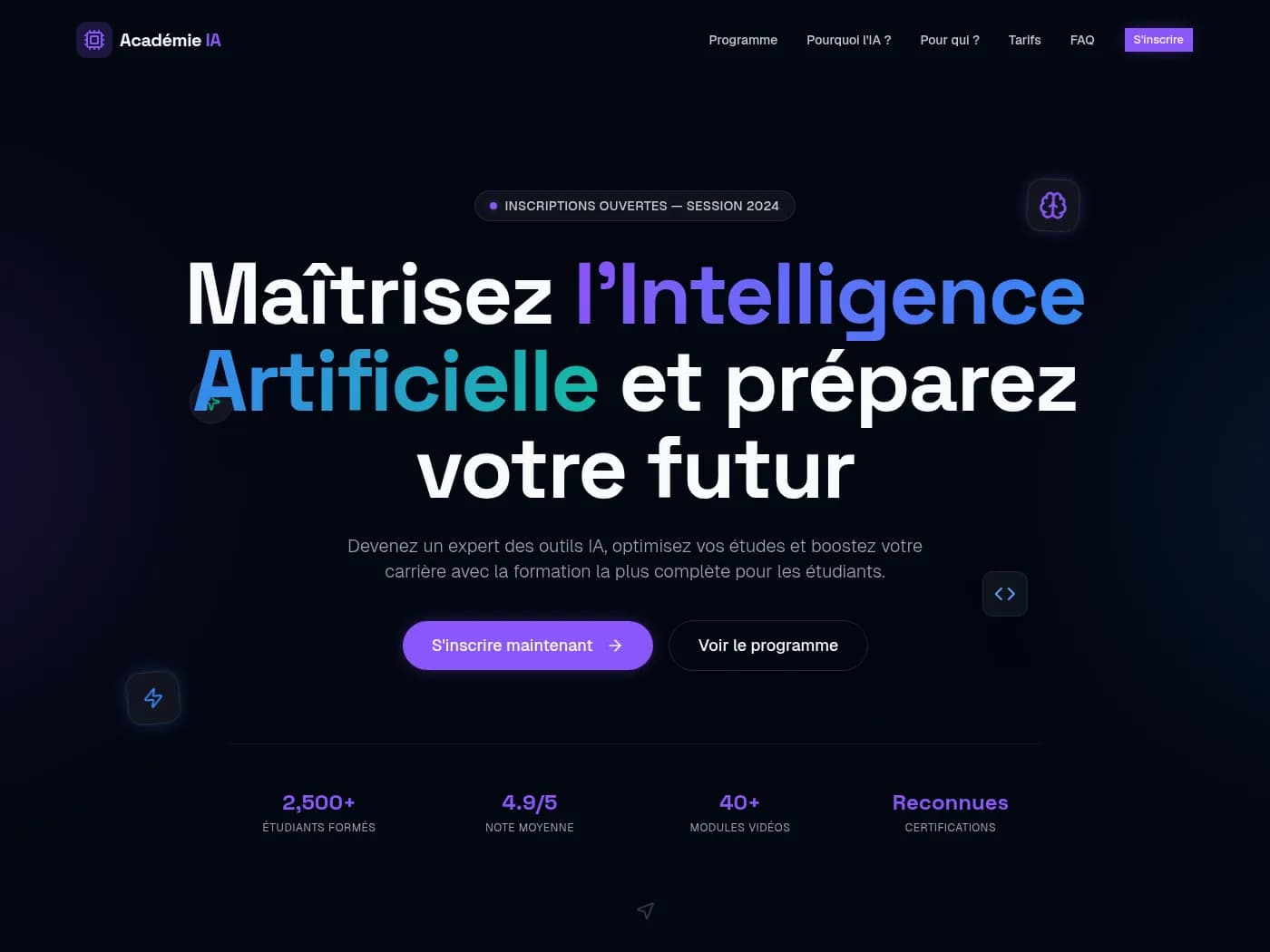 Académie IA Landing Page