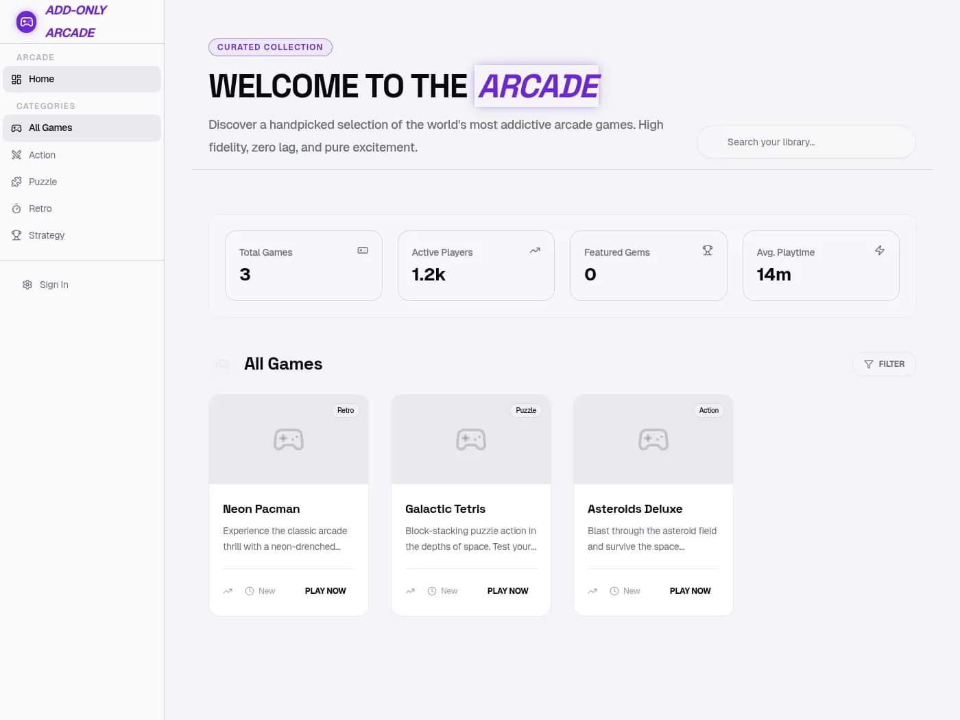 Add-Only Arcade