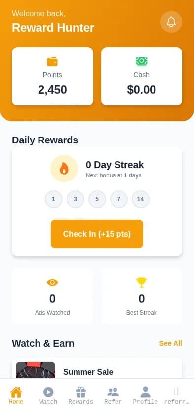 AdWatch Rewards App