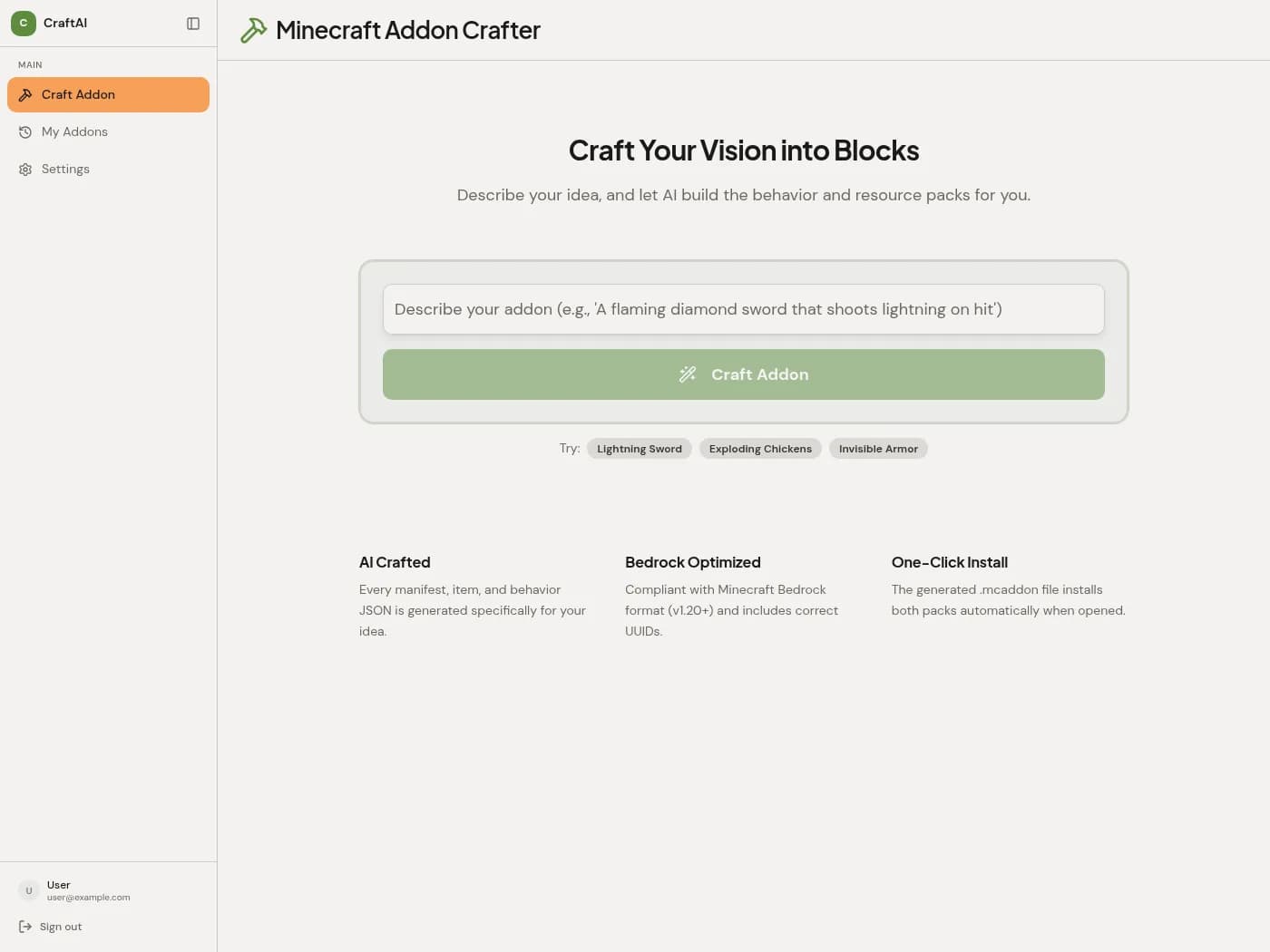 AI Minecraft Addon Maker