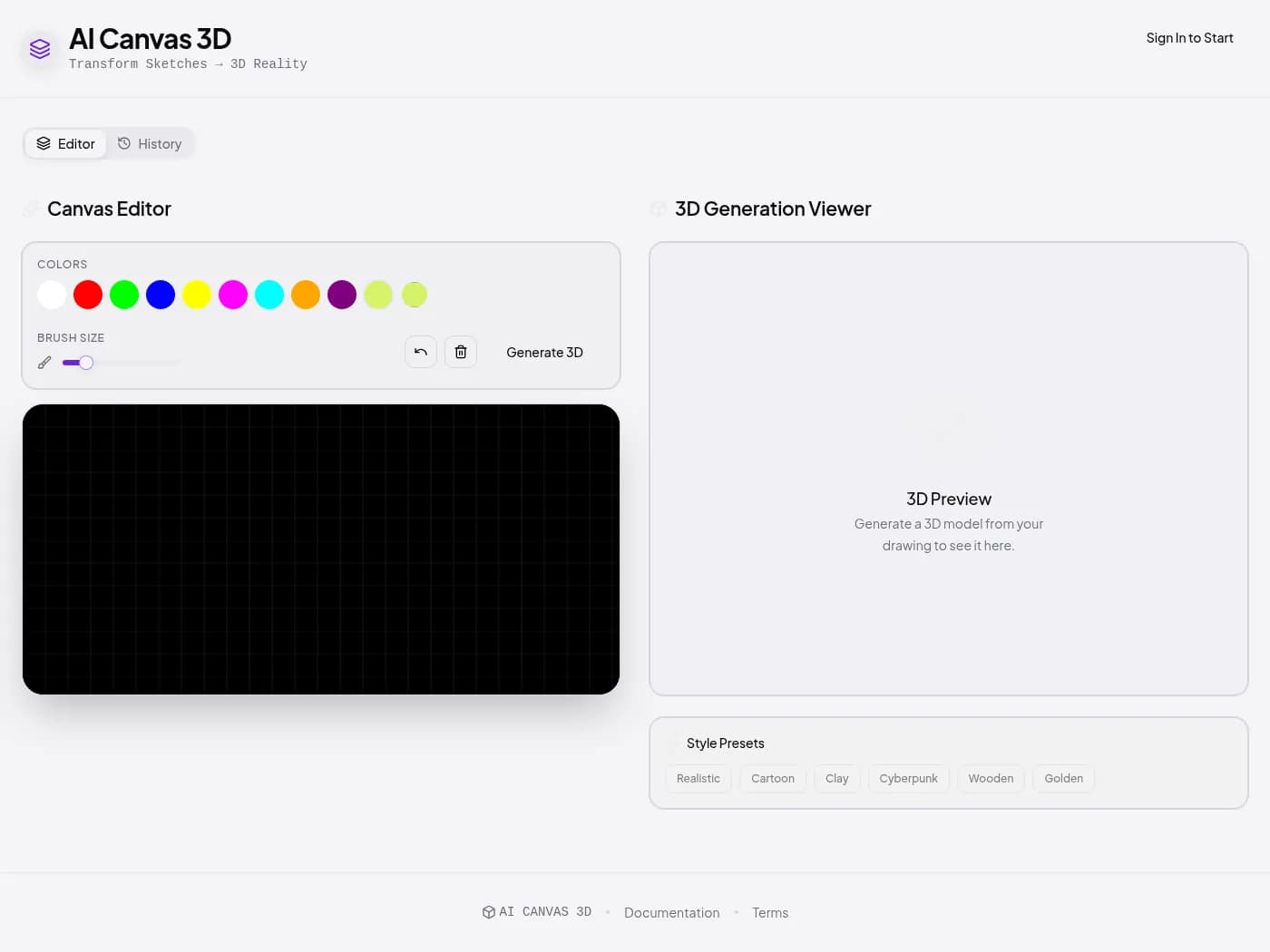AI Canvas 3D Generator
