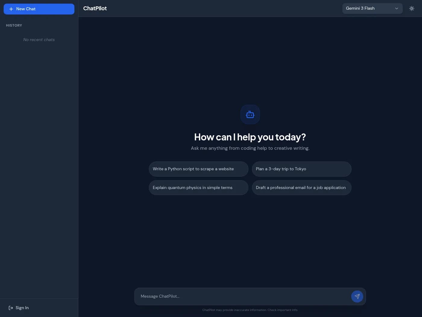 ChatPilot AI Interface