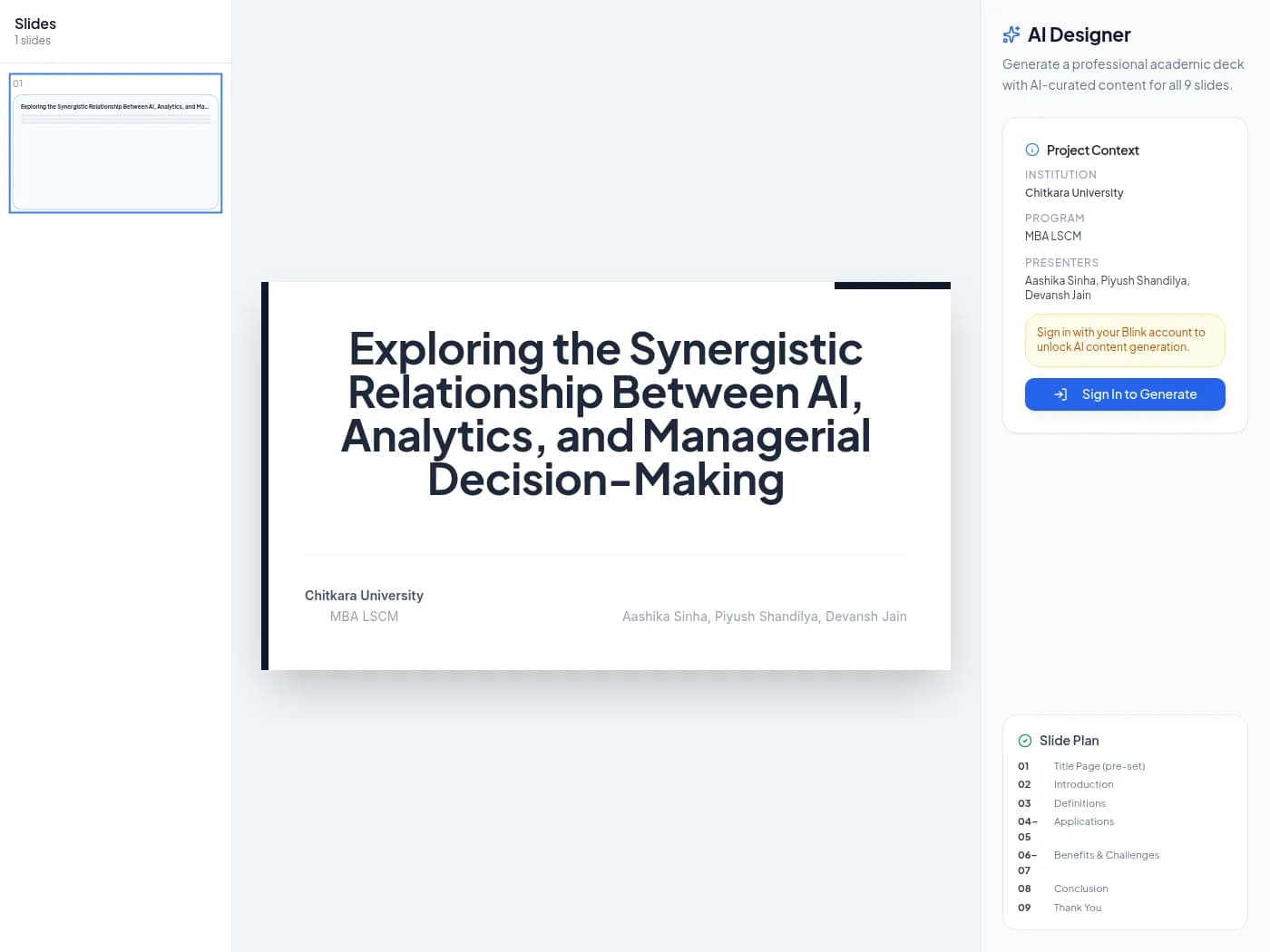 AI Analytics Deck Builder