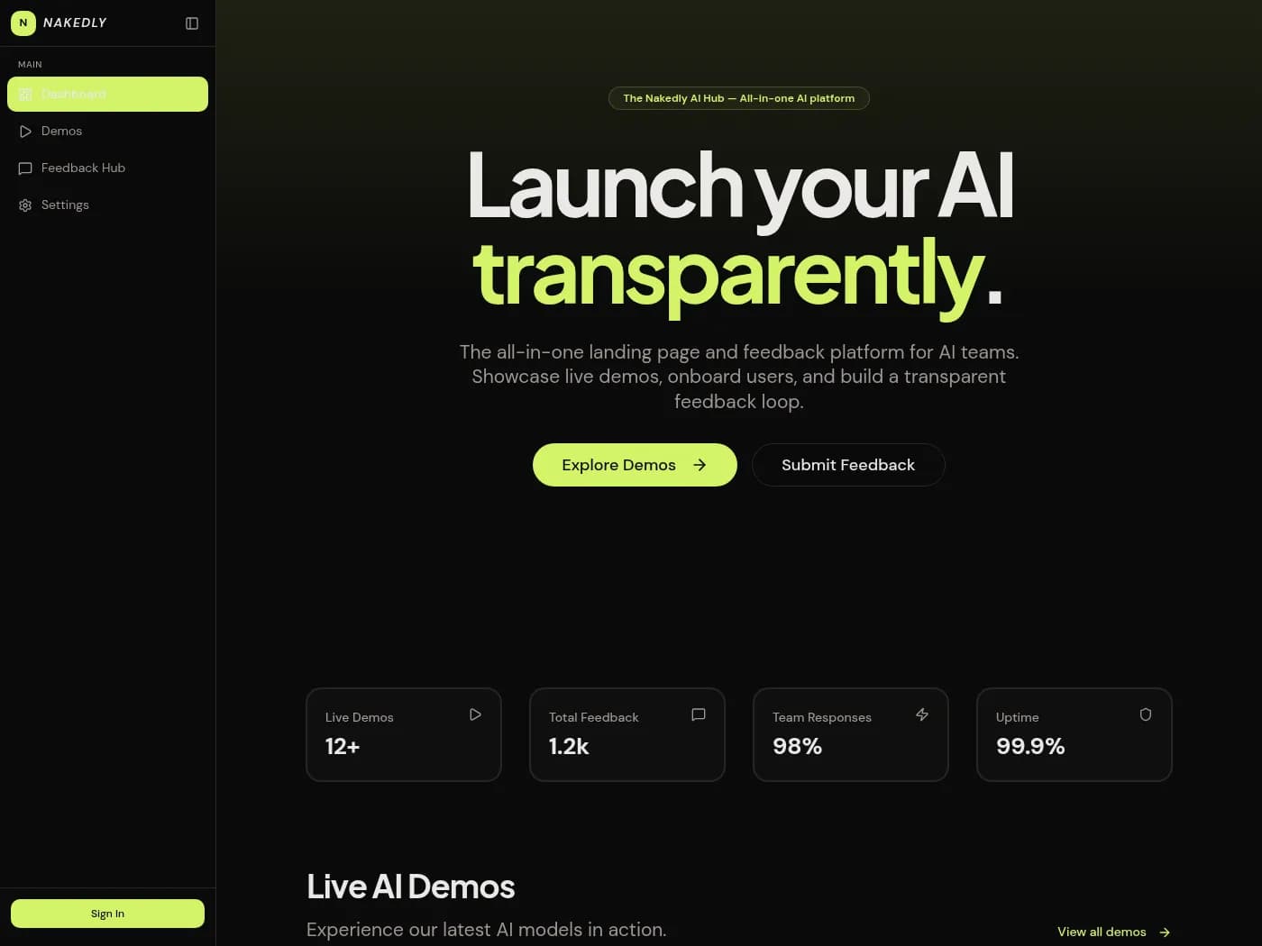 AI Landing & Feedback Hub