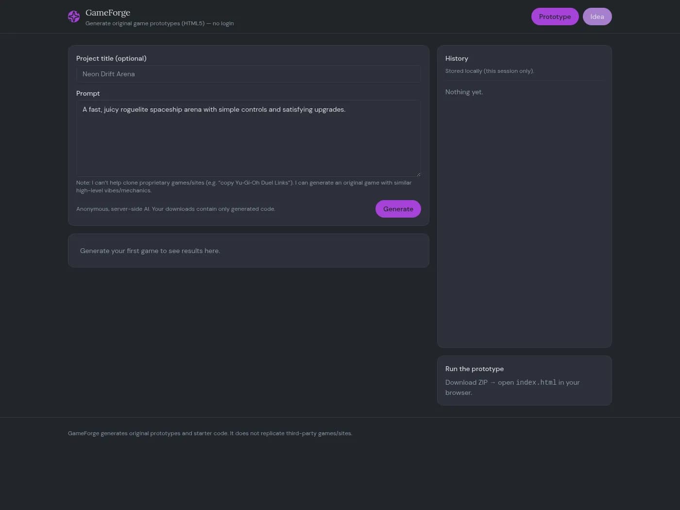 GameForge AI Generator