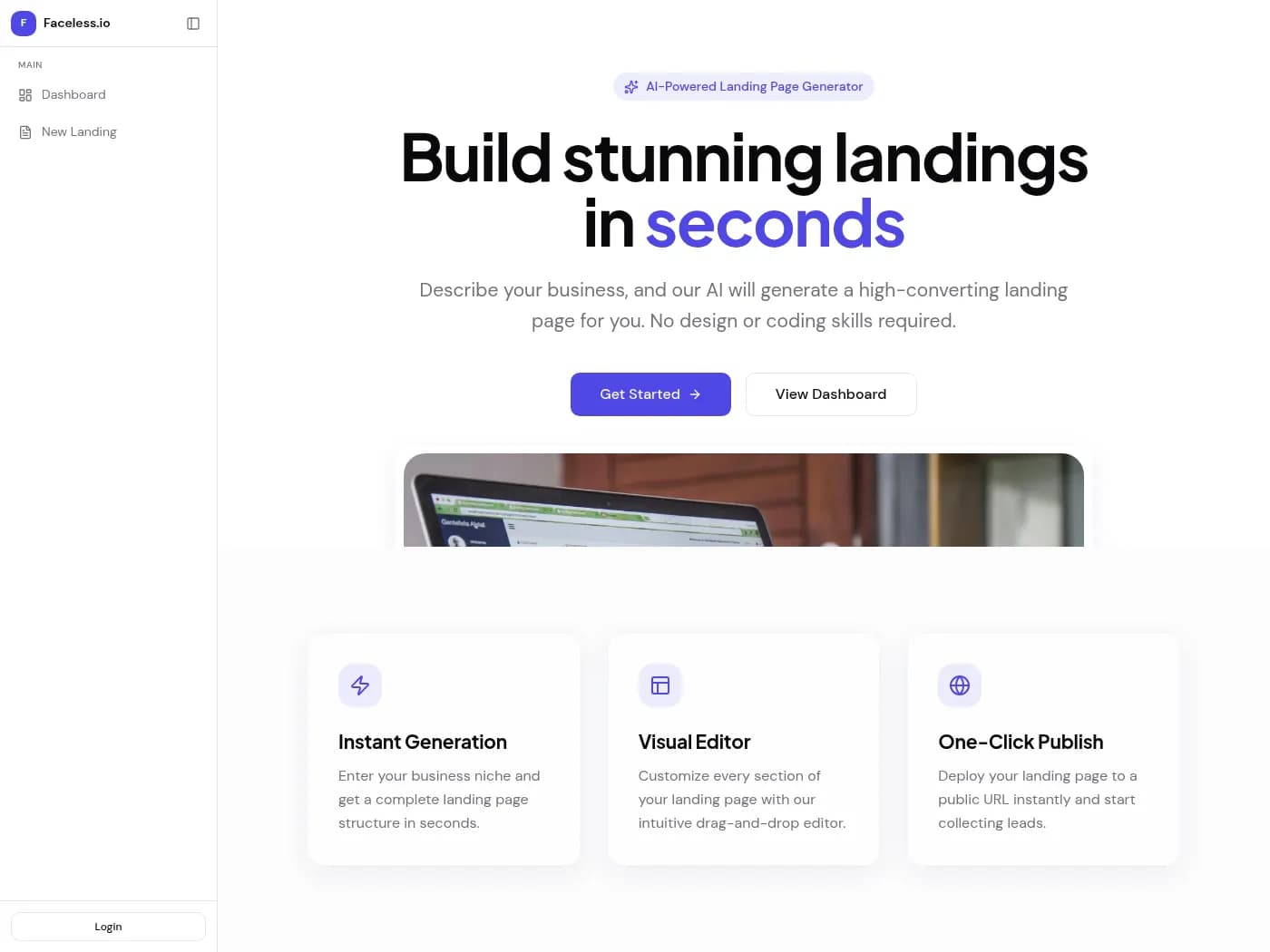 AI Faceless Landing Maker