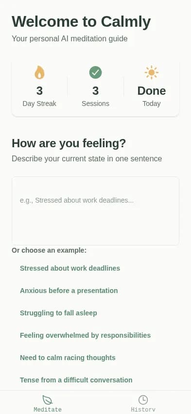 Calmly AI Meditations