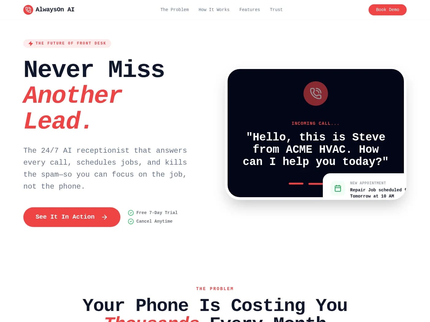 AI Receptionist Landing Page