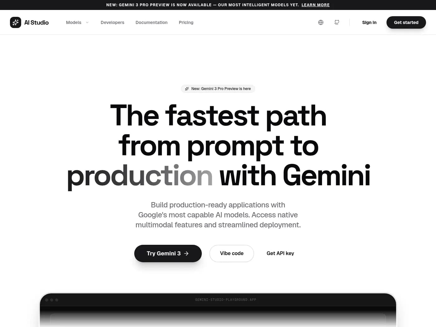 AI Studio Landing Page