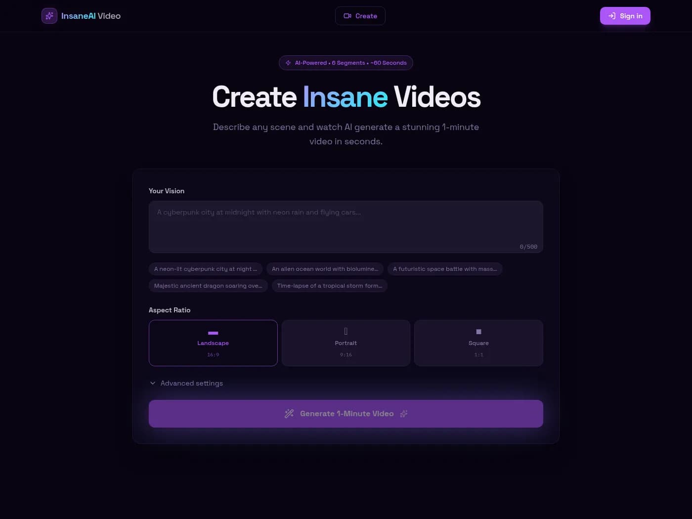 InsaneAI Video Creator