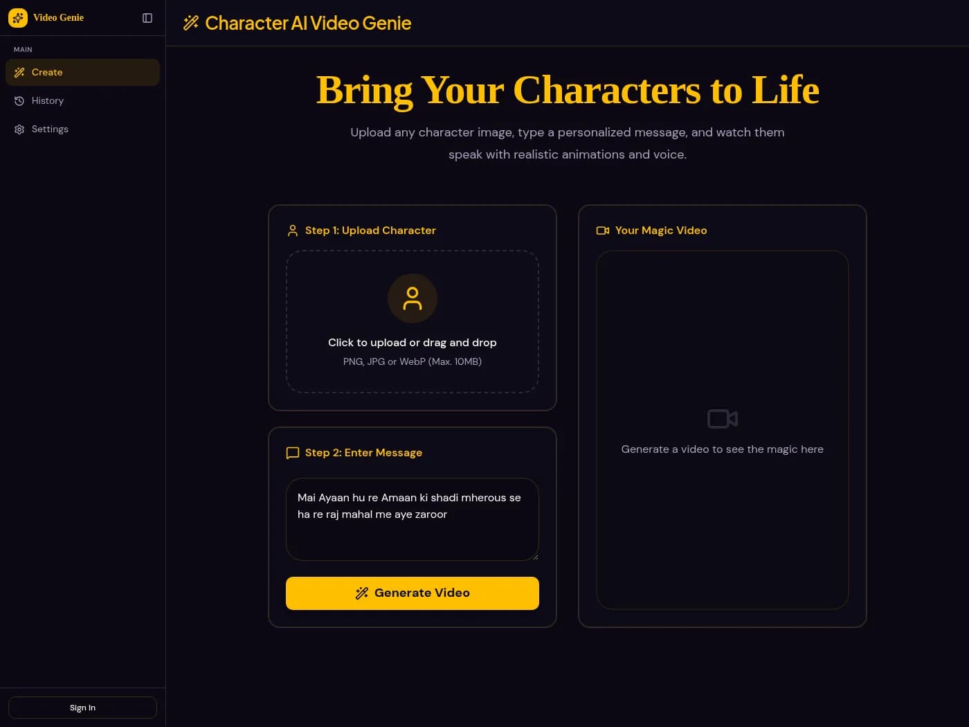 Character AI Video Genie