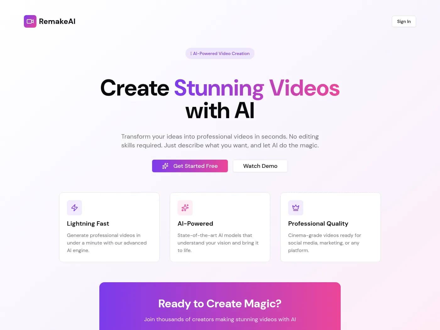RemakeAI Video Creator