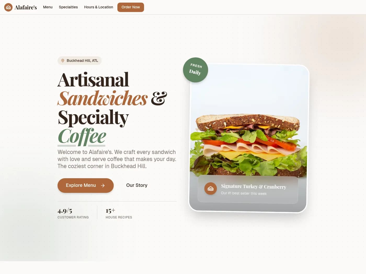 Alafaire's Sandwich Bar Site