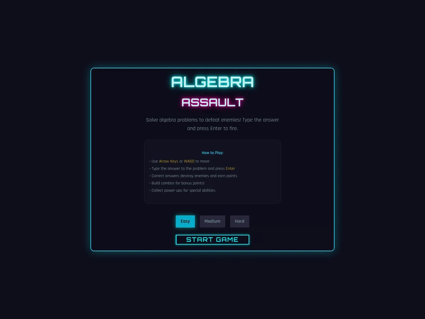 Algebra Action Game