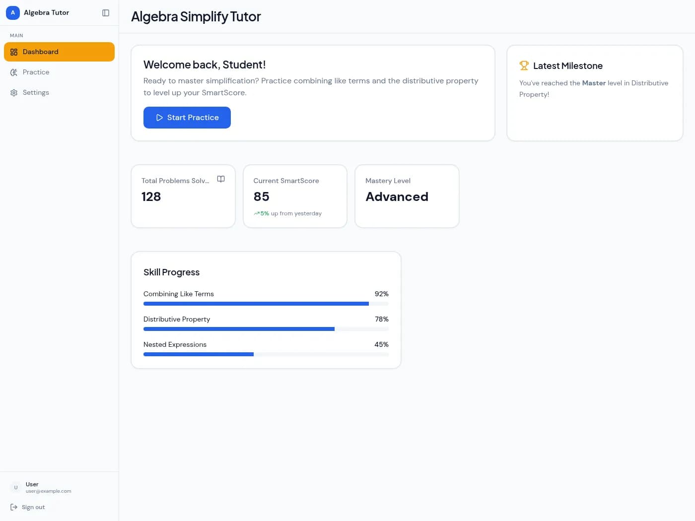 Algebra Simplify Tutor