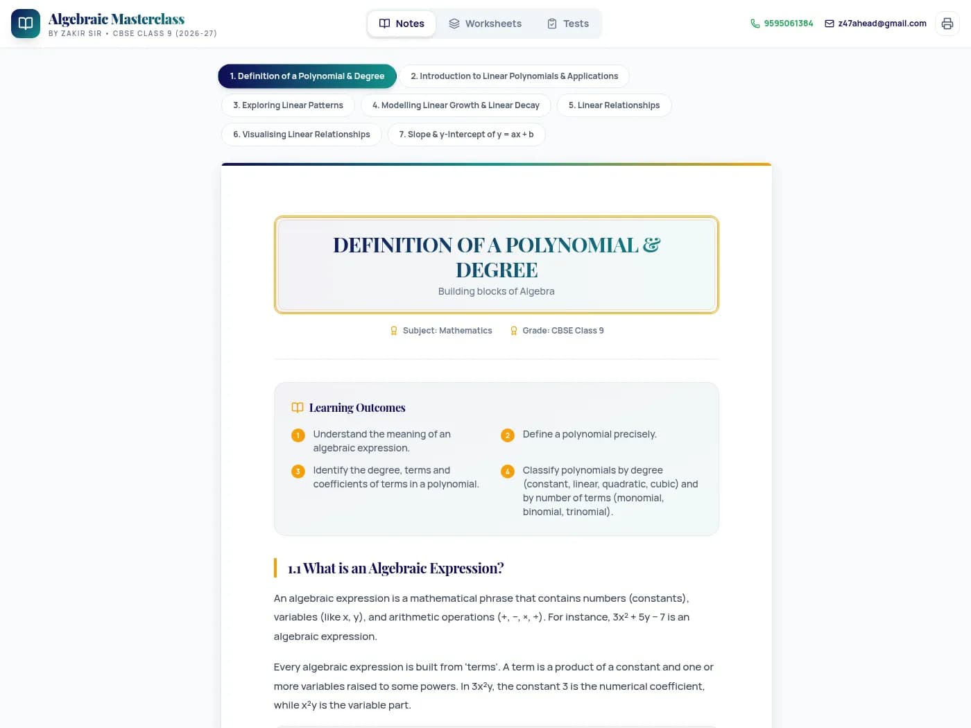Algebraic Masterclass Notes