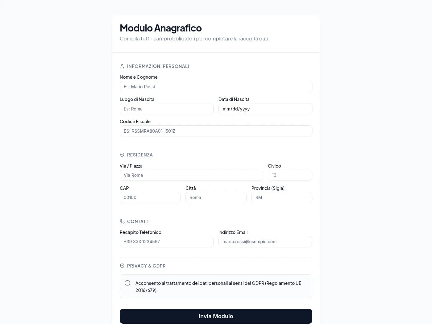 Anagrafic Form Builder