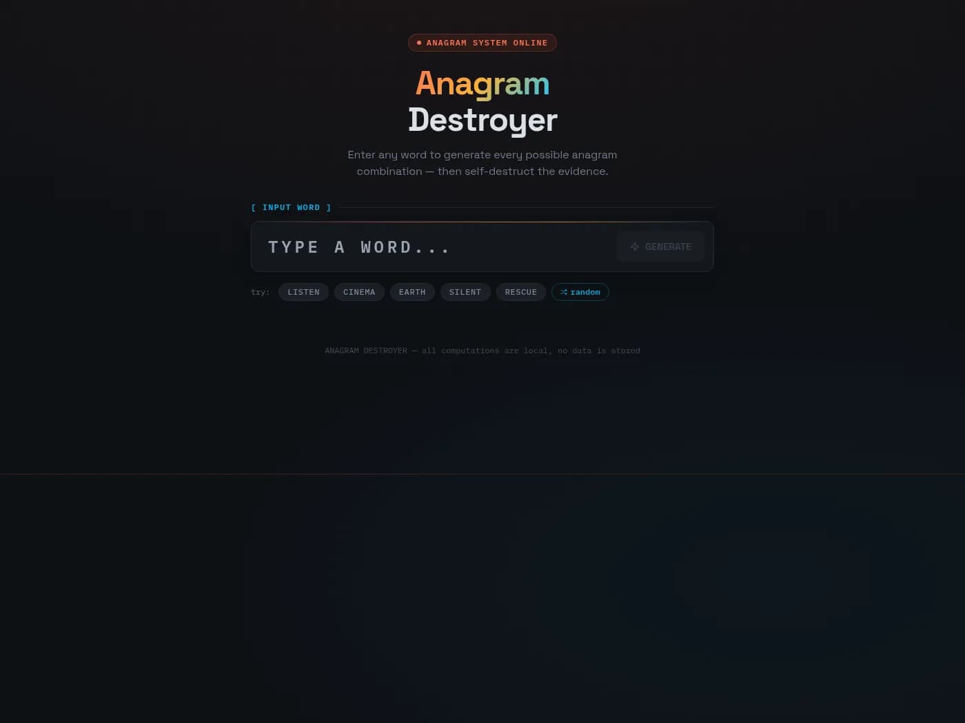 Anagram Destruct App