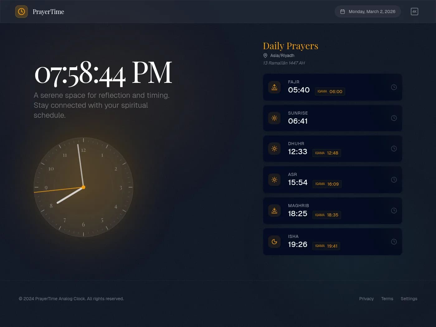 PrayerTime Analog Clock
