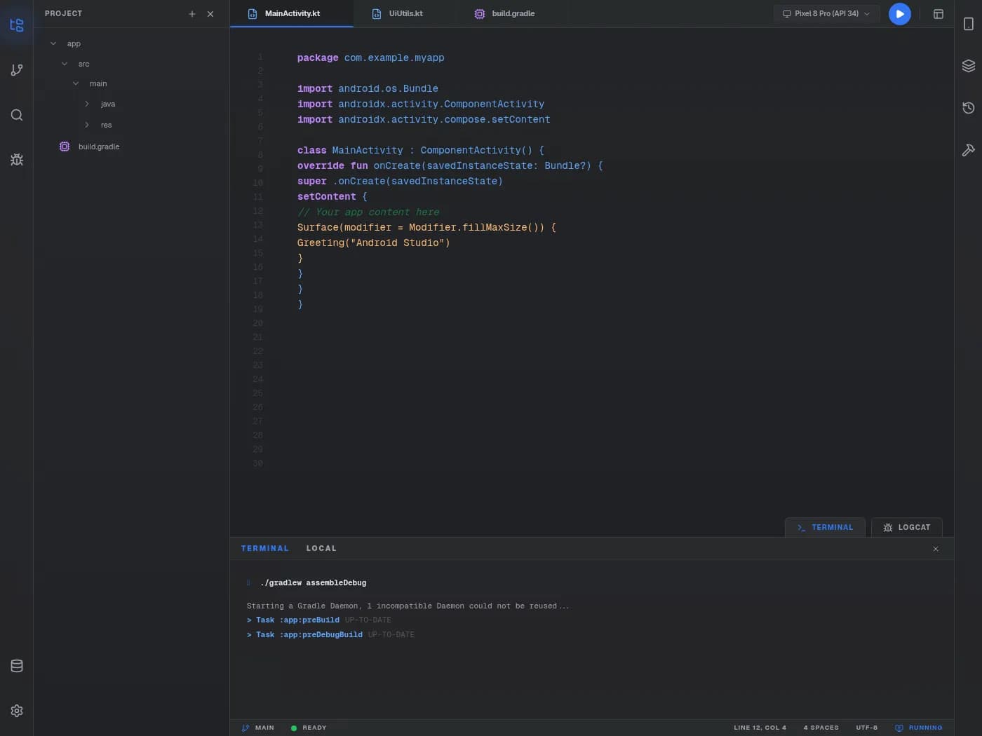 Animated Android Studio UI
