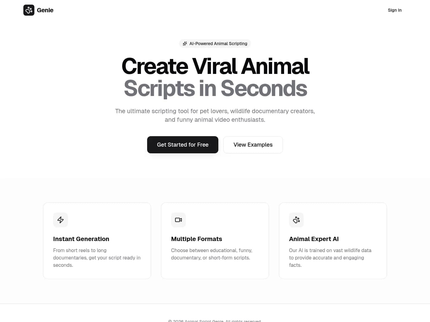 Animal Video Script Genie