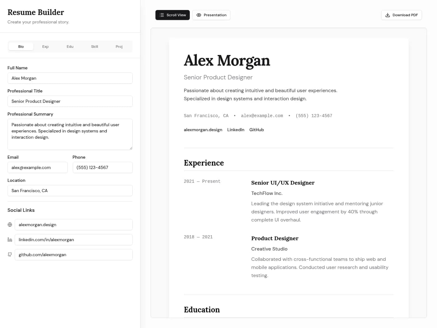 Animated Resume Builder
