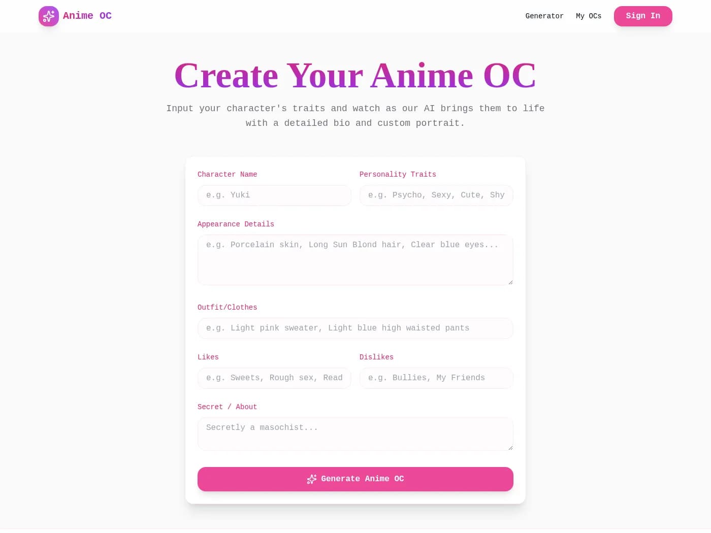 Anime OC Bio Generator