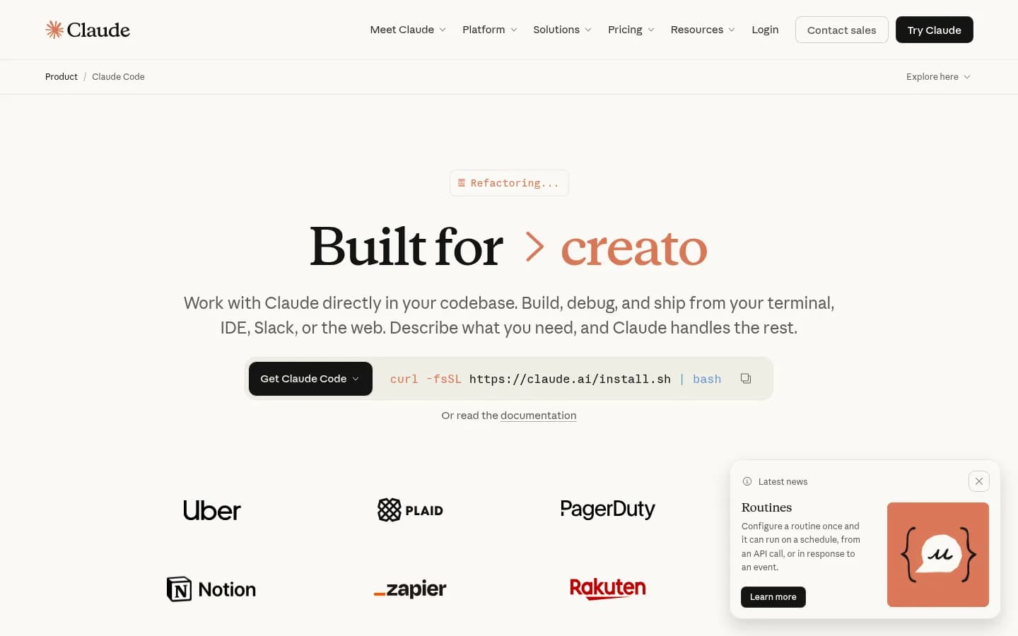 Claude Code by Anthropic — agentic terminal-based coding agent landing page